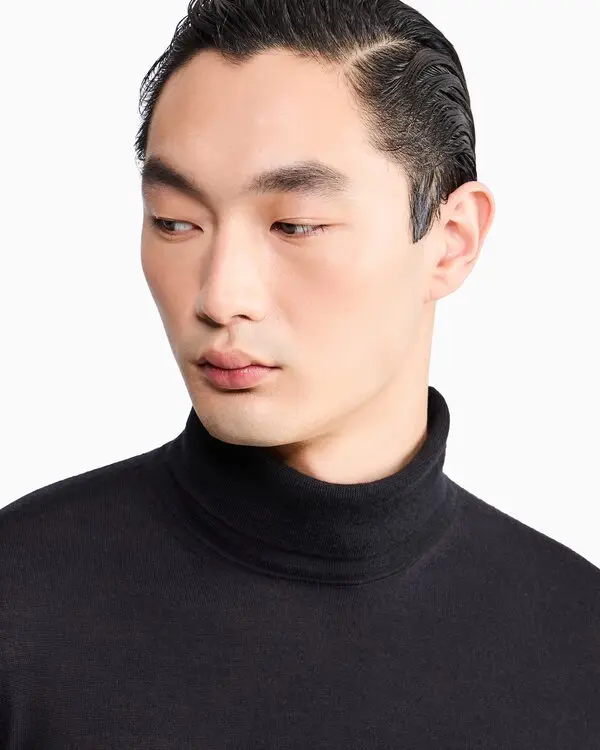 Giorgio Armani Sweater Regular Fit Plain Knit Cashmere - Black