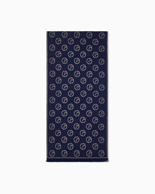 Giorgio Armani Stole In Virgin Wool With Logo - Blue