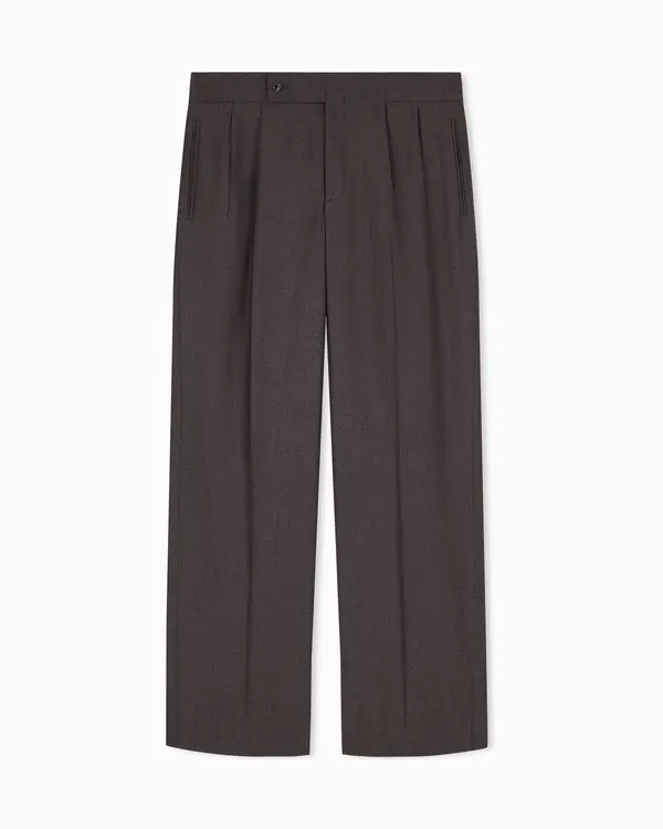 Giorgio Armani Oversized Double Pleat Virgin Wool Flannel Trousers - Brown