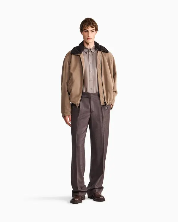 Giorgio Armani Oversized Double Pleat Virgin Wool Flannel Trousers - Brown