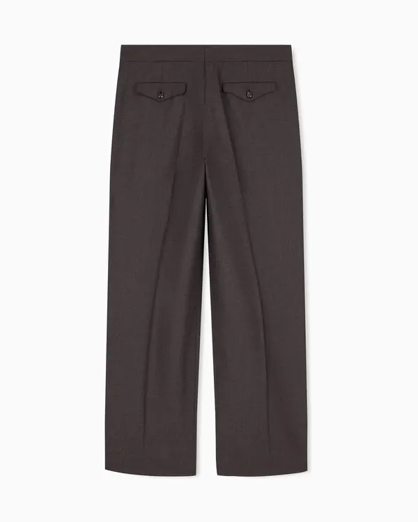 Giorgio Armani Oversized Double Pleat Virgin Wool Flannel Trousers - Brown