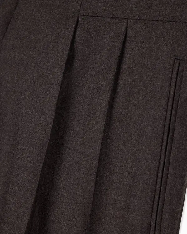 Giorgio Armani Oversized Double Pleat Virgin Wool Flannel Trousers - Brown