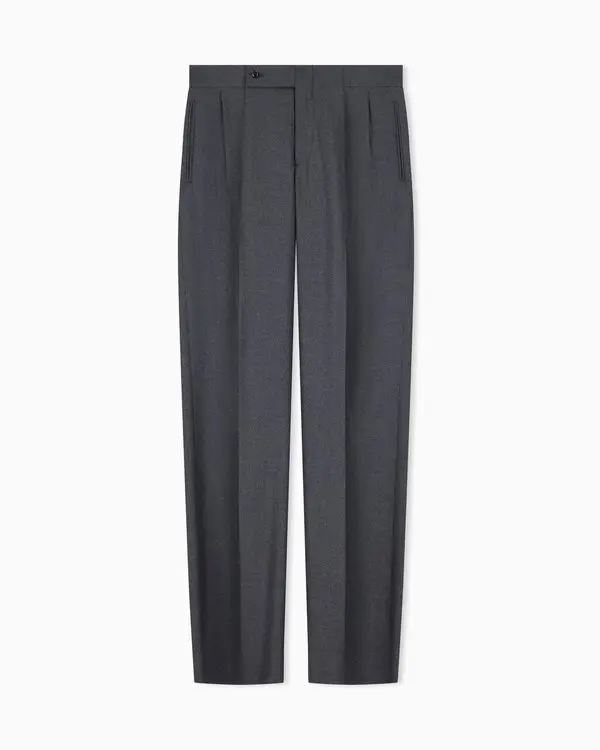 Giorgio Armani Oversized Double Pleat Trousers In Virgin Wool Flannel