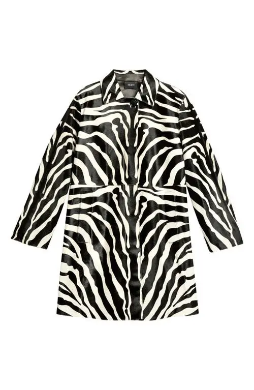 Akris Zebra Print Genuine Calf Hair Coat - Ecru-black