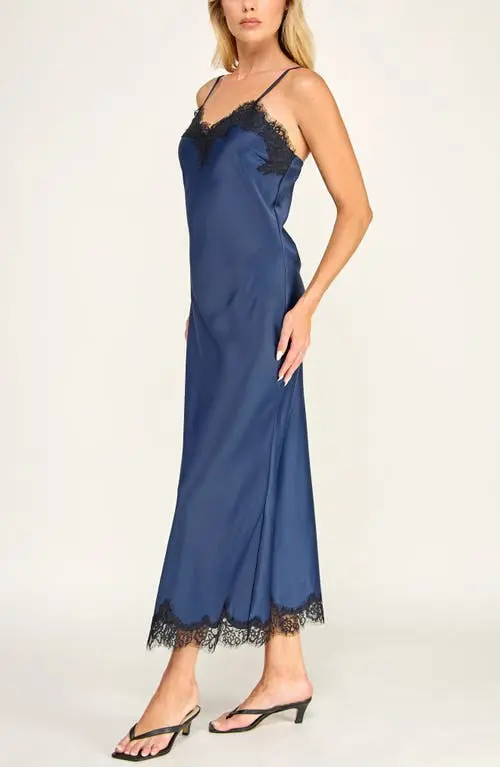 SOCIALITE Lace Trim Satin Slip Midi Dress