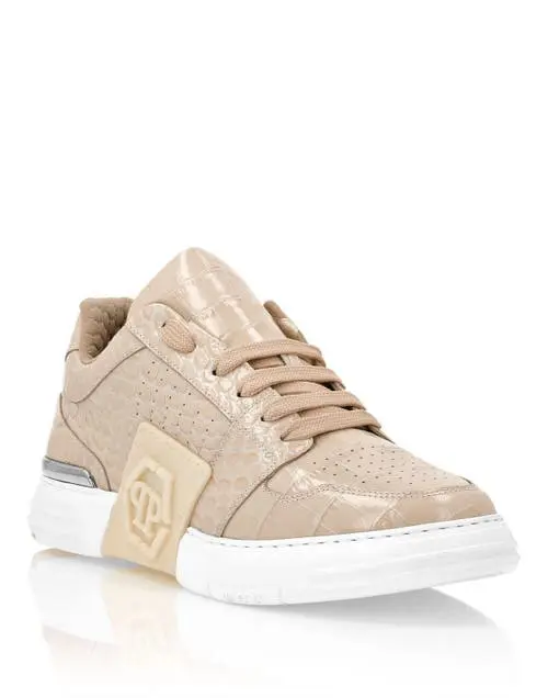 Philipp Plein Croco Printed Leather Lo-top Sneakers Hexagon