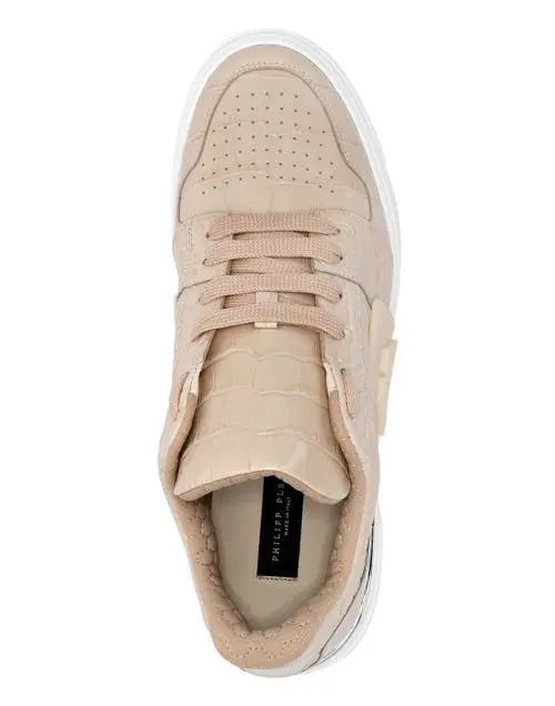 Philipp Plein Croco Printed Leather Lo-top Sneakers Hexagon