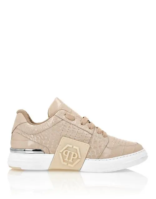 Philipp Plein Croco Printed Leather Lo-top Sneakers Hexagon