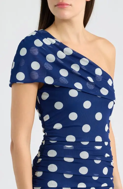 Black Halo Rosario Polka Dot One-shoulder Mesh Maxi Dress