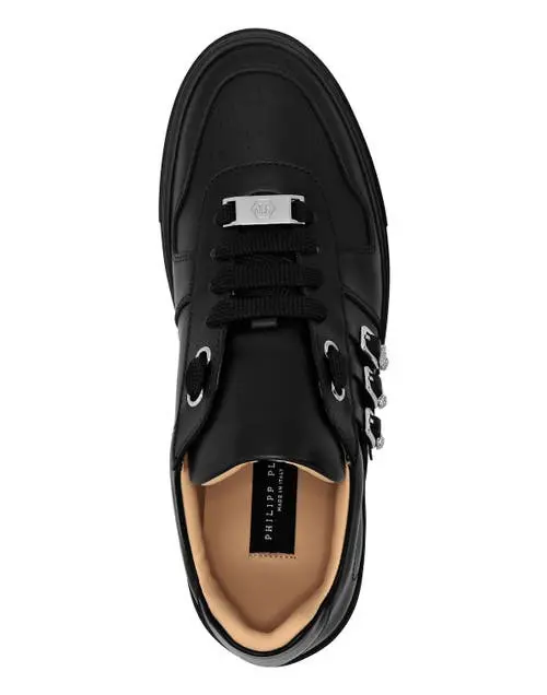 Philipp Plein Nappa Leather Lo-top Sneakers With Skull Logo Detail - Black/black