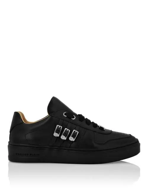Philipp Plein Nappa Leather Lo-top Sneakers With Skull Logo Detail - Black/black