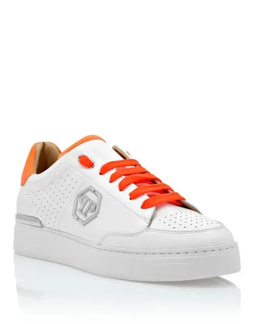 Philipp Plein Mix Leather Lo-top Sneakers - White/orange