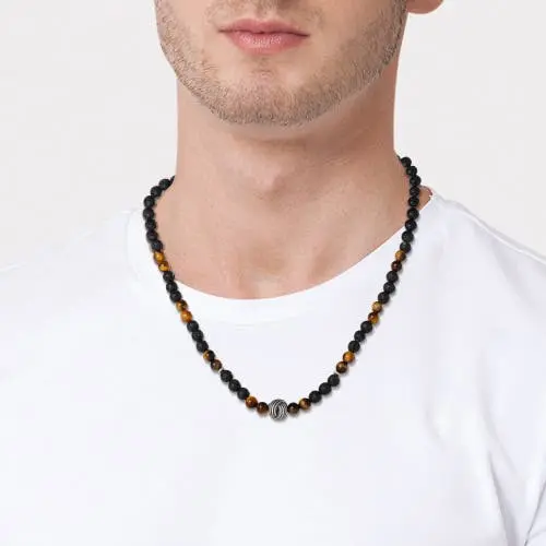 Lucky Brand Lava Rock & Tiger Eye Beaded Necklace