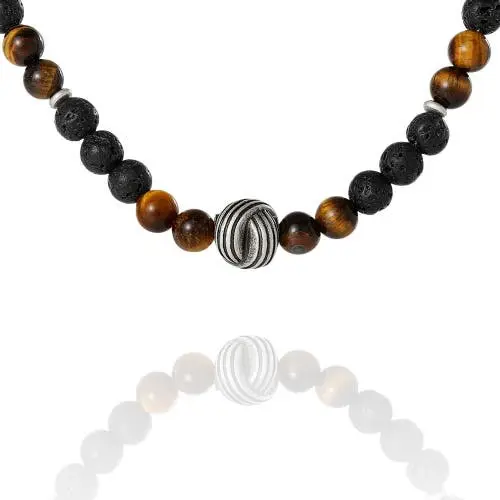 Lucky Brand Lava Rock & Tiger Eye Beaded Necklace