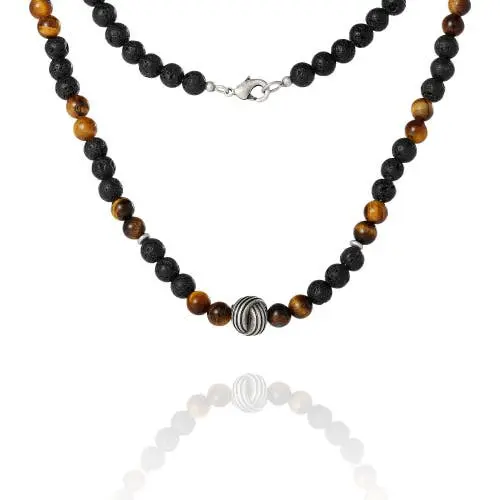 Lucky Brand Lava Rock & Tiger Eye Beaded Necklace