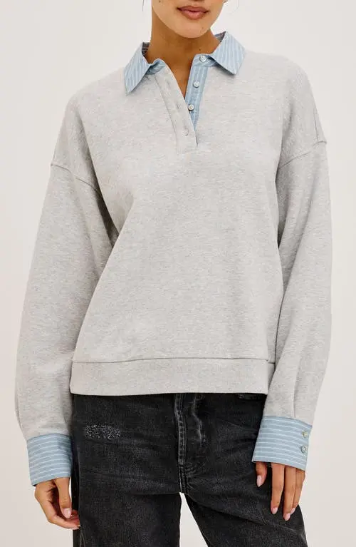 Rails Zavier Cotton Sweatshirt With Striped Collar And Cuffs - Heather Grey