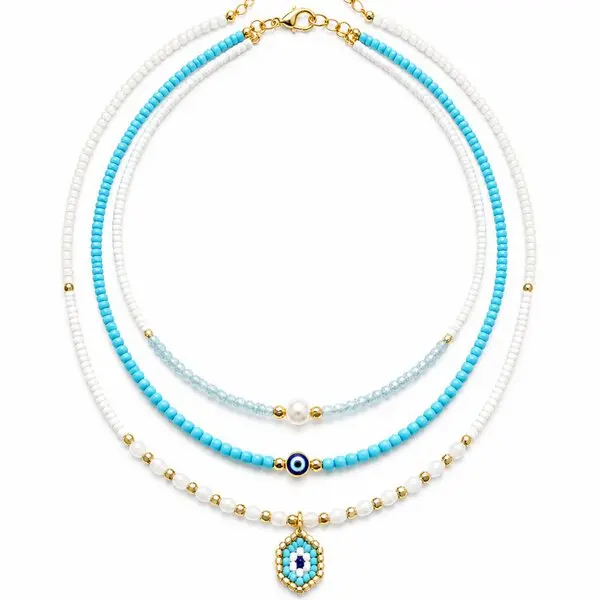 NUVV COLLECTION Blue / White Blue Evil Eye Beaded Necklace - Blue/white