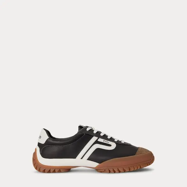 Ralph Lauren Leather Treaded Low-top Sneaker - Black/deckwash White