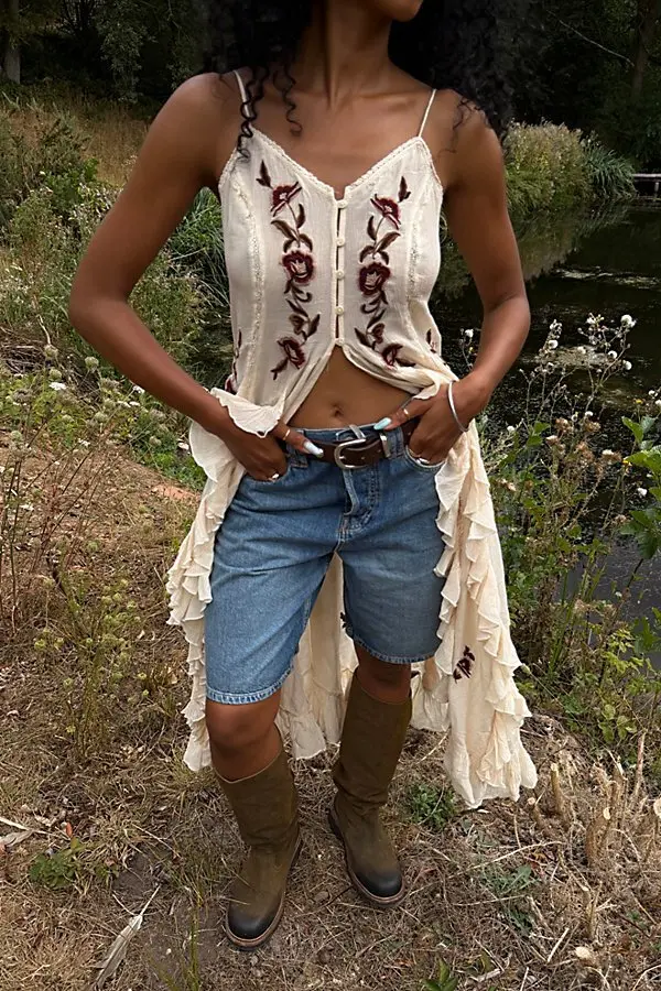 Free People Rosa Embroidered Maxi Top