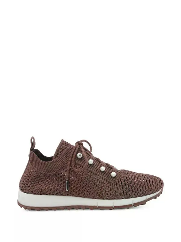 JIMMY CHOO Pearl-embellished Mesh Sneakers - Brown