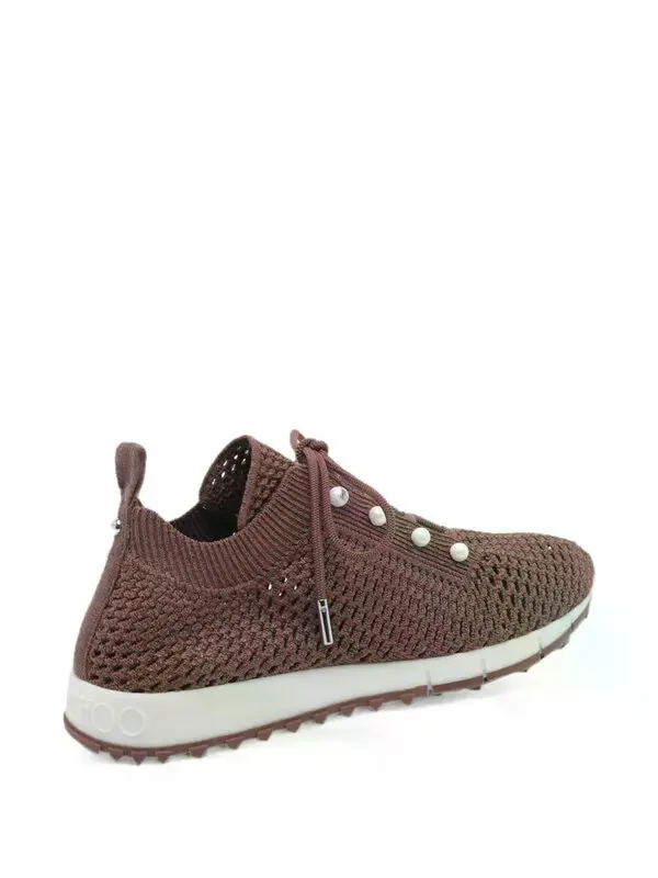 JIMMY CHOO Pearl-embellished Mesh Sneakers - Brown