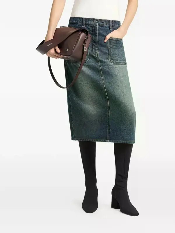COURREGES Patch-pocket Denim Midi Skirt