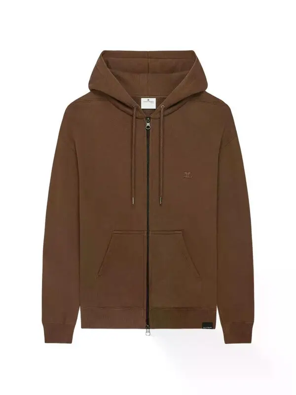 COURREGES Logo Embroidered Zip-up Hoodie - Brown