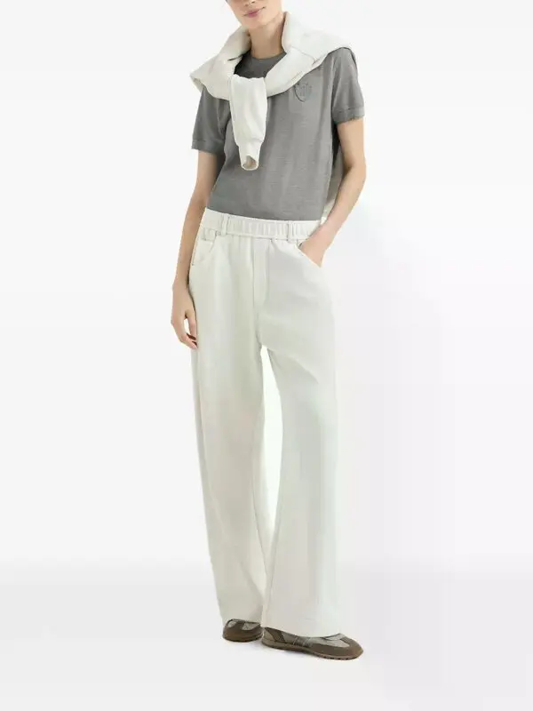 Brunello Cucinelli Stretch-cotton Piqué T-shirt With Sparkling Cotton Knit Inserts And Logo - Grey