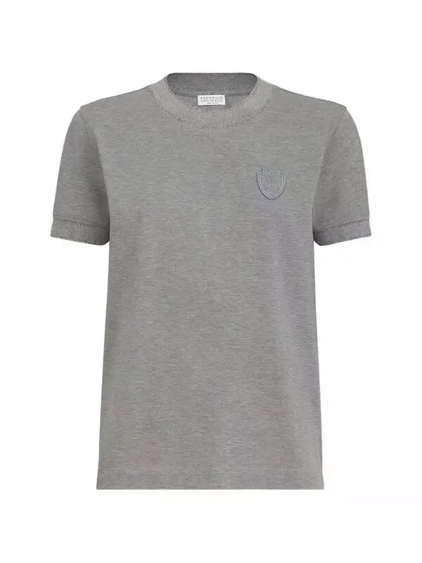 Brunello Cucinelli Stretch Cotton Piqué T-shirt With Sparkling Cotton Knit Inserts - Grey