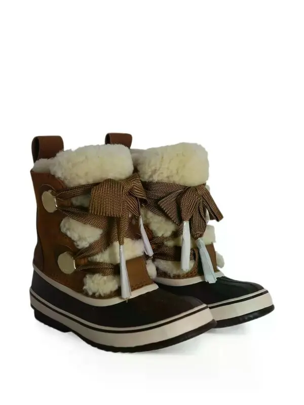 Chloé Shearling Trim Lace-up Hiking Boots - Brown