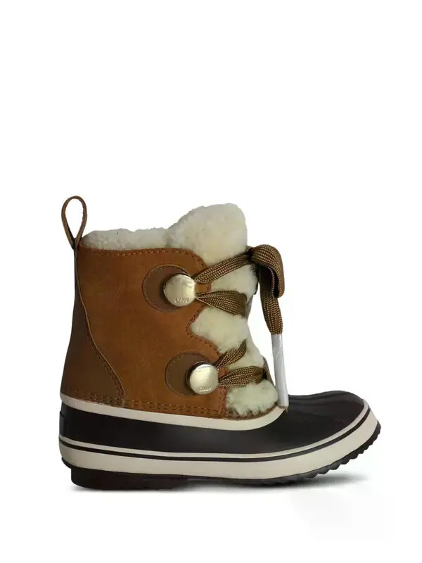 Chloé Shearling Trim Lace-up Hiking Boots - Brown