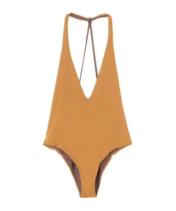 ALYSI V-neck Sleeveless One-piece Swimsuit - Brown