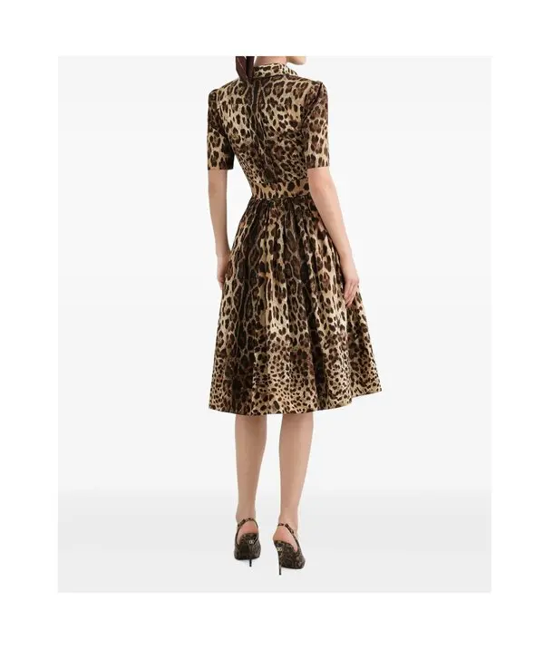 Dolce & Gabbana Leopard Print Poplin Shirt Dress - Multi-color