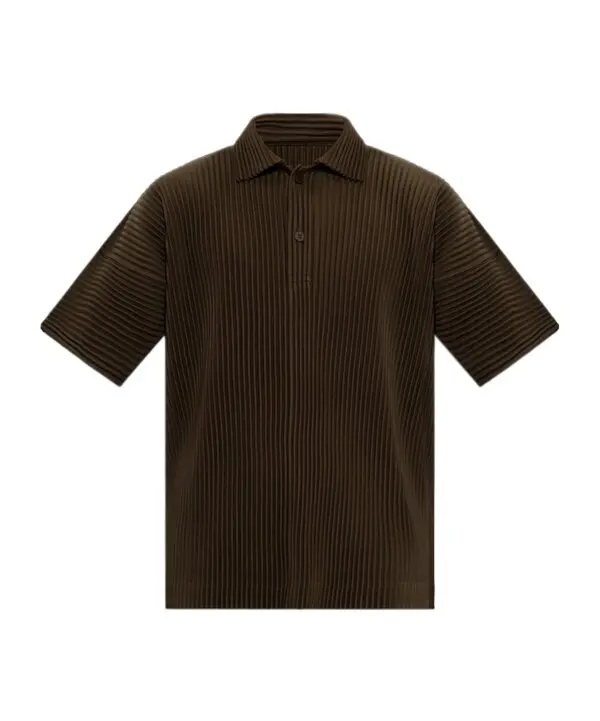 Issey Miyake Pleated Short-sleeve Polo Shirt - Brown