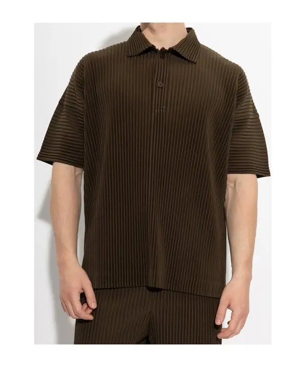 Issey Miyake Homme Plissé Pleated Short Sleeved Polo Shirt - Brown