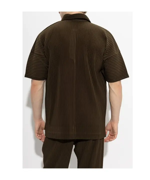 Issey Miyake Homme Plissé Pleated Short Sleeved Polo Shirt - Brown