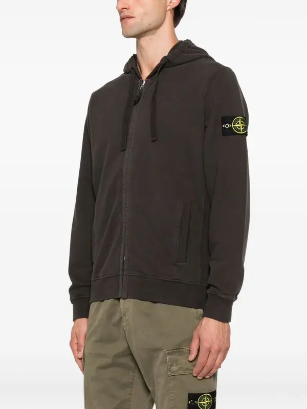 Stone Island Zip-up Compass Patch Hoodie - Leaden