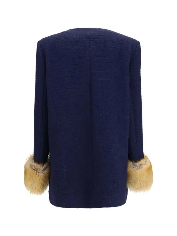 Valentino Garavani Tweed Button-up Caban - Navy Blue