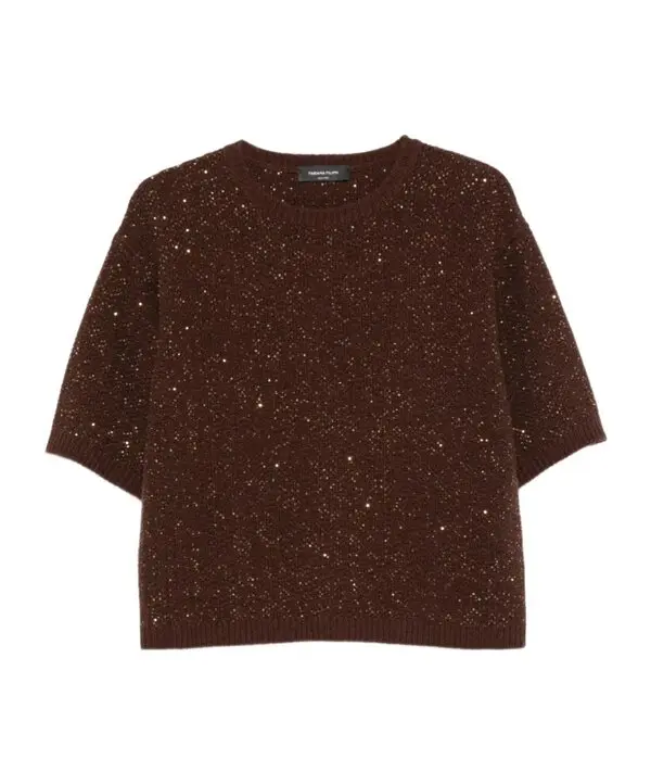 Fabiana Filippi Sequinned Short-sleeve Knitted Top - Brown