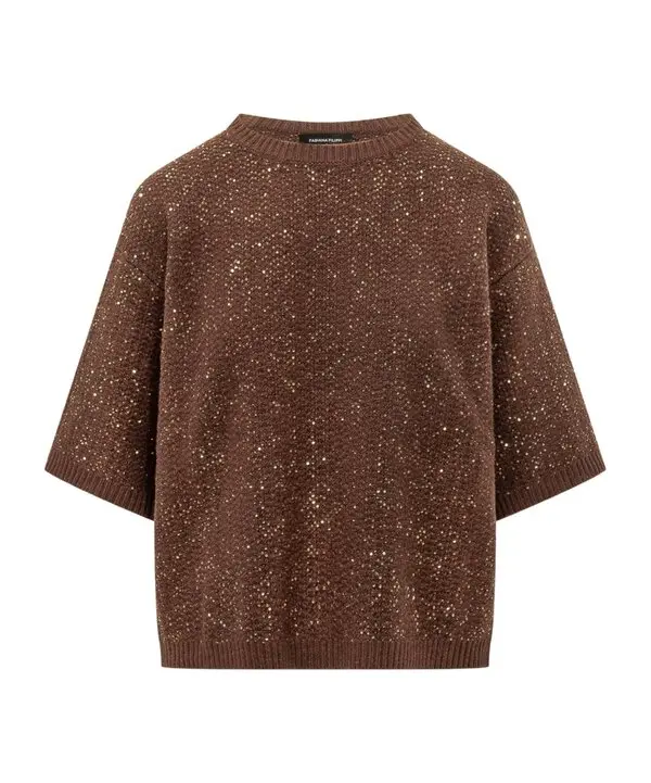 Fabiana Filippi Sequined Short-sleeve Knitted Top - Brown