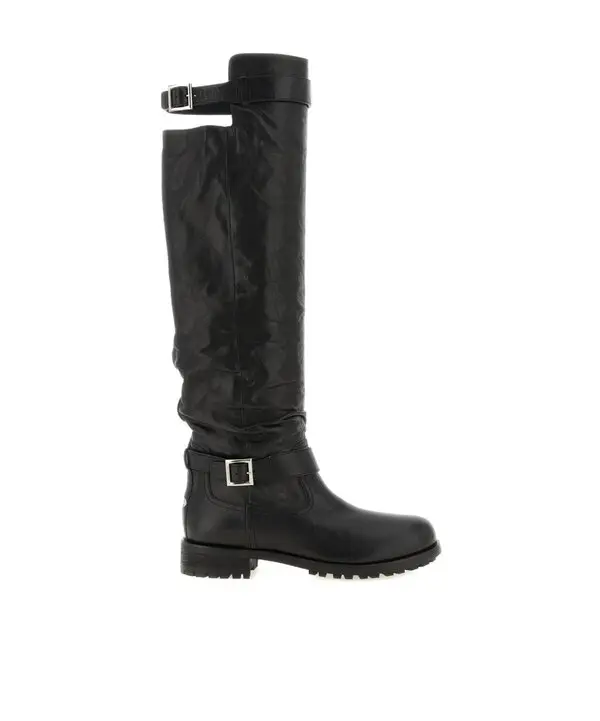 JIMMY CHOO Bikerkb Buckled Riding Boots - Black