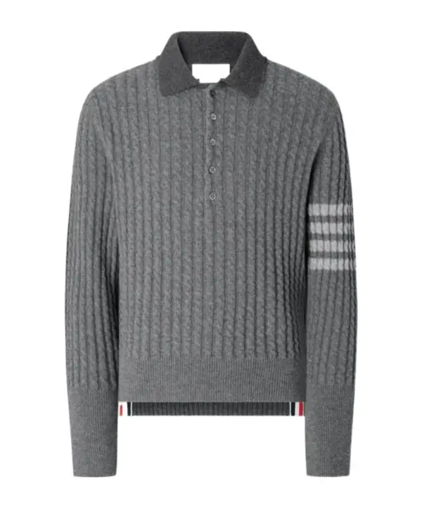 Thom Browne Baby Cable Stitch 4-bar Long Sleeve Polo Shirt - Gray