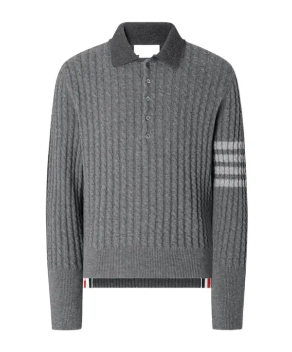 Thom Browne Baby Cable Stitch 4-bar Long Sleeve Polo Shirt