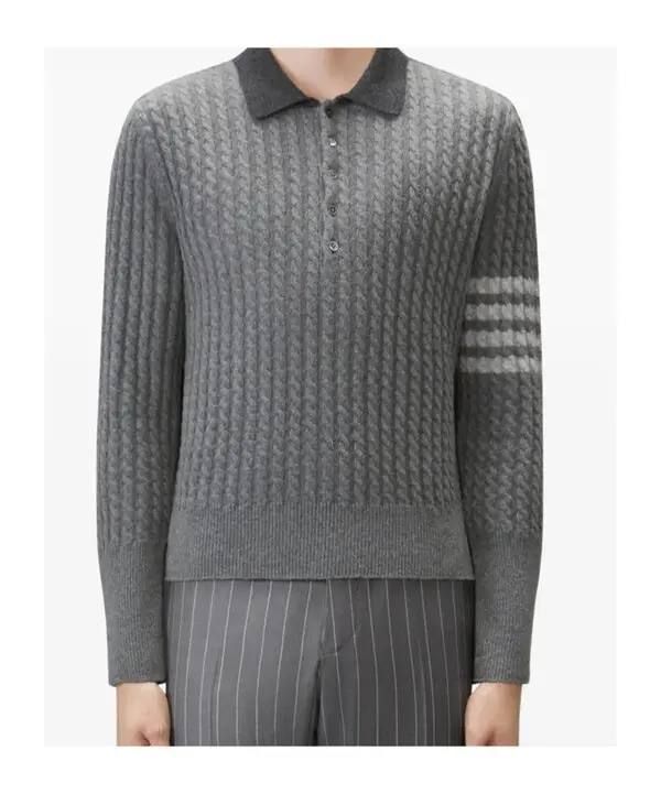 Thom Browne Baby Cable Stitch 4-bar Long Sleeve Polo Shirt