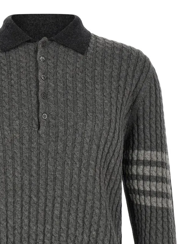 Thom Browne Baby Cable Stitch 4-bar Long Sleeve Polo Shirt