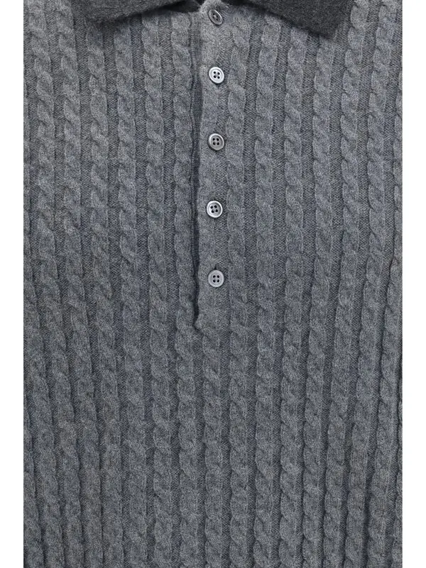 Thom Browne Baby Cable Stitch 4-bar Long Sleeve Polo Shirt