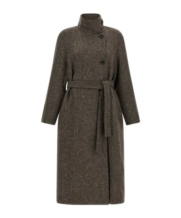 Brunello Cucinelli Belted Chevron Coat - Black