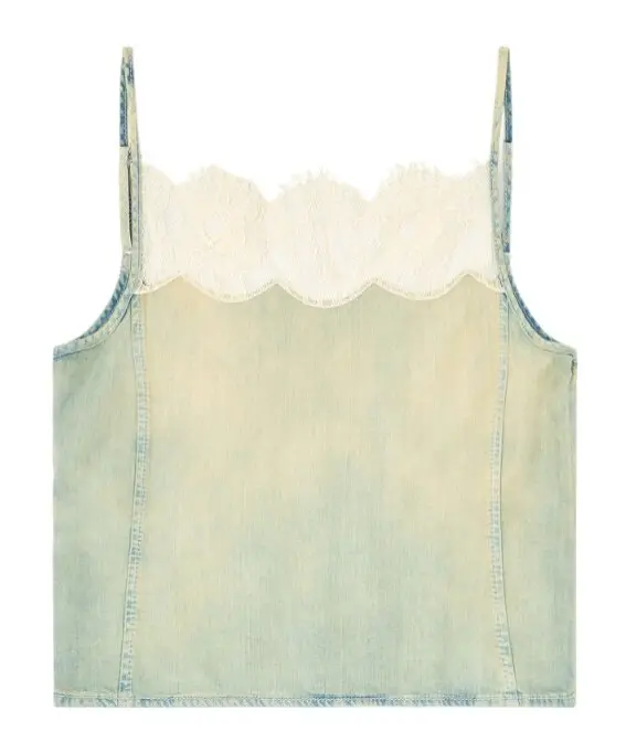 DIESEL® Lace Trim Denim Top