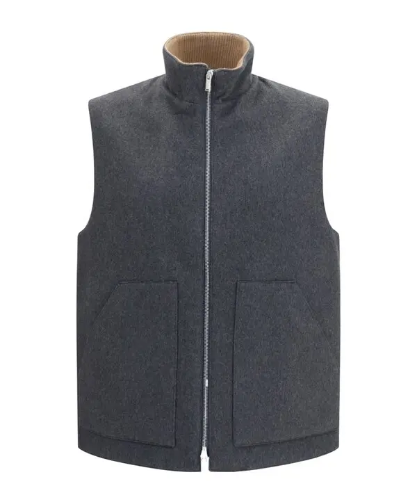 LARDINI Zip-up High Collar Vest - Black