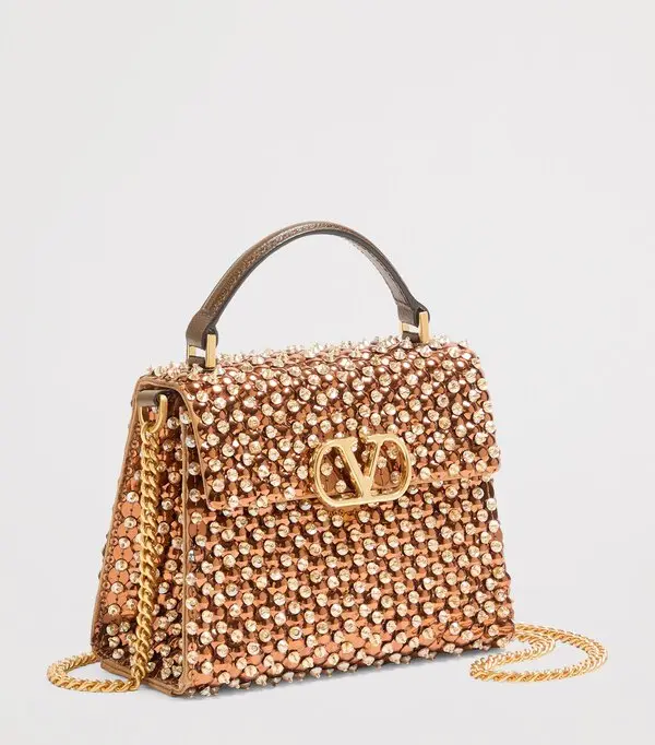 Valentino Garavani Mini Silk Embellished Vsling Top-handle Bag